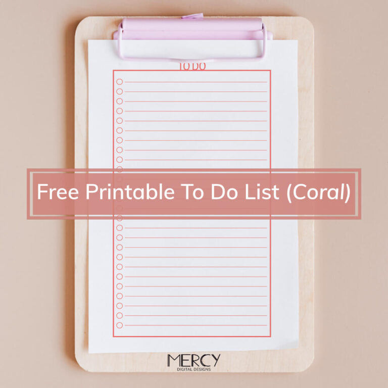 Free To Do List Printable in Coral color • Mercy Digital Designs