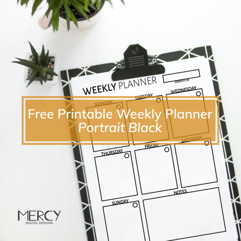 Free Vertical Weekly Planner Printable in Black and White • MDD