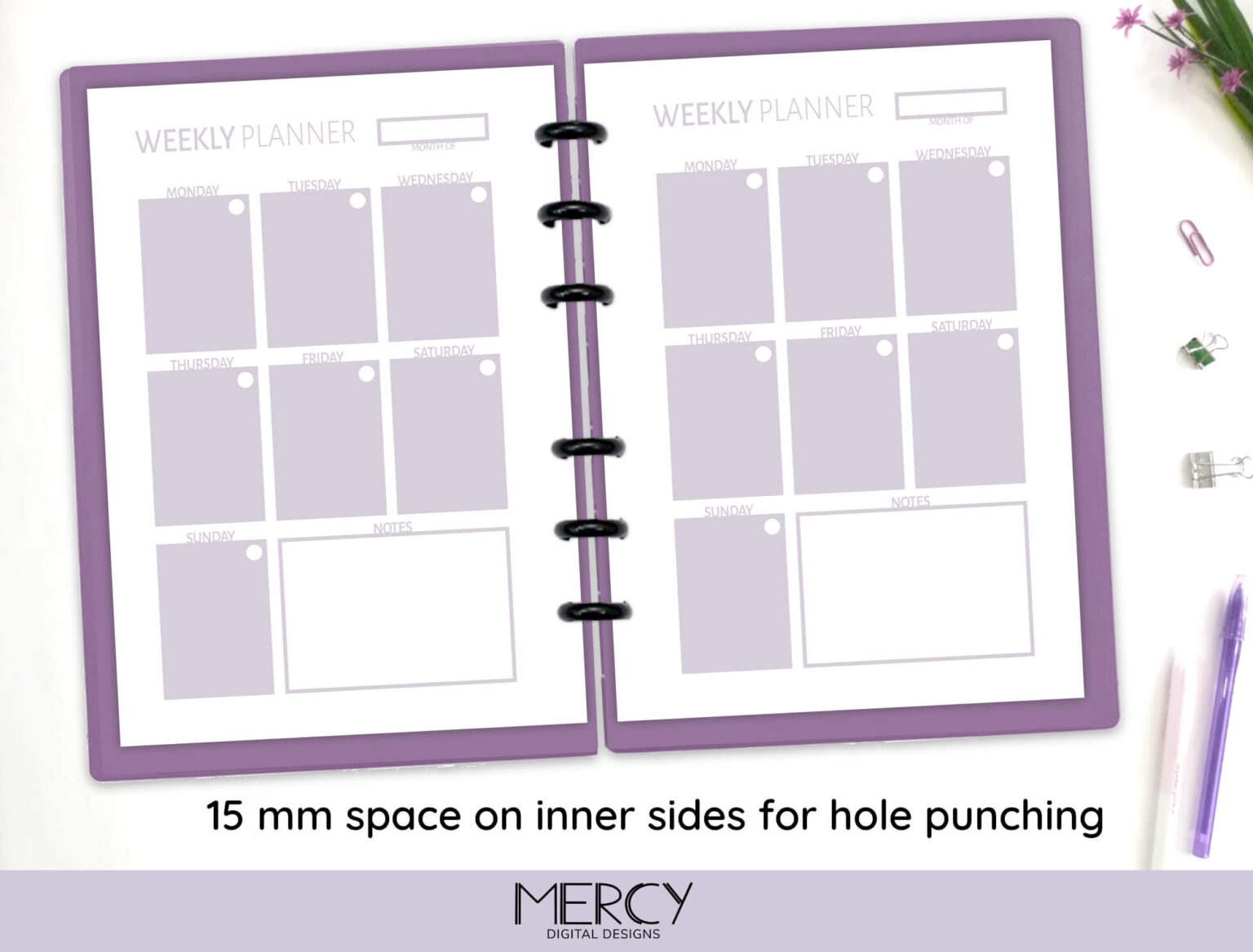 A6 Vertical Weekly Planner Printable Pastel • Mercy Digital Designs