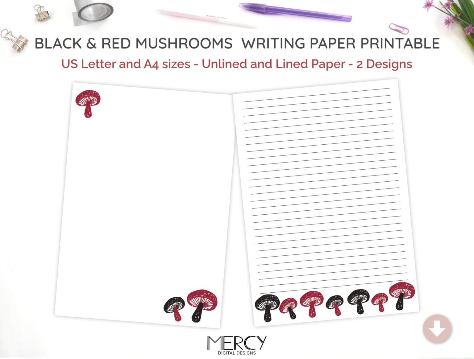 Mushroom Writing Paper Printable • Mercy Digital Designs