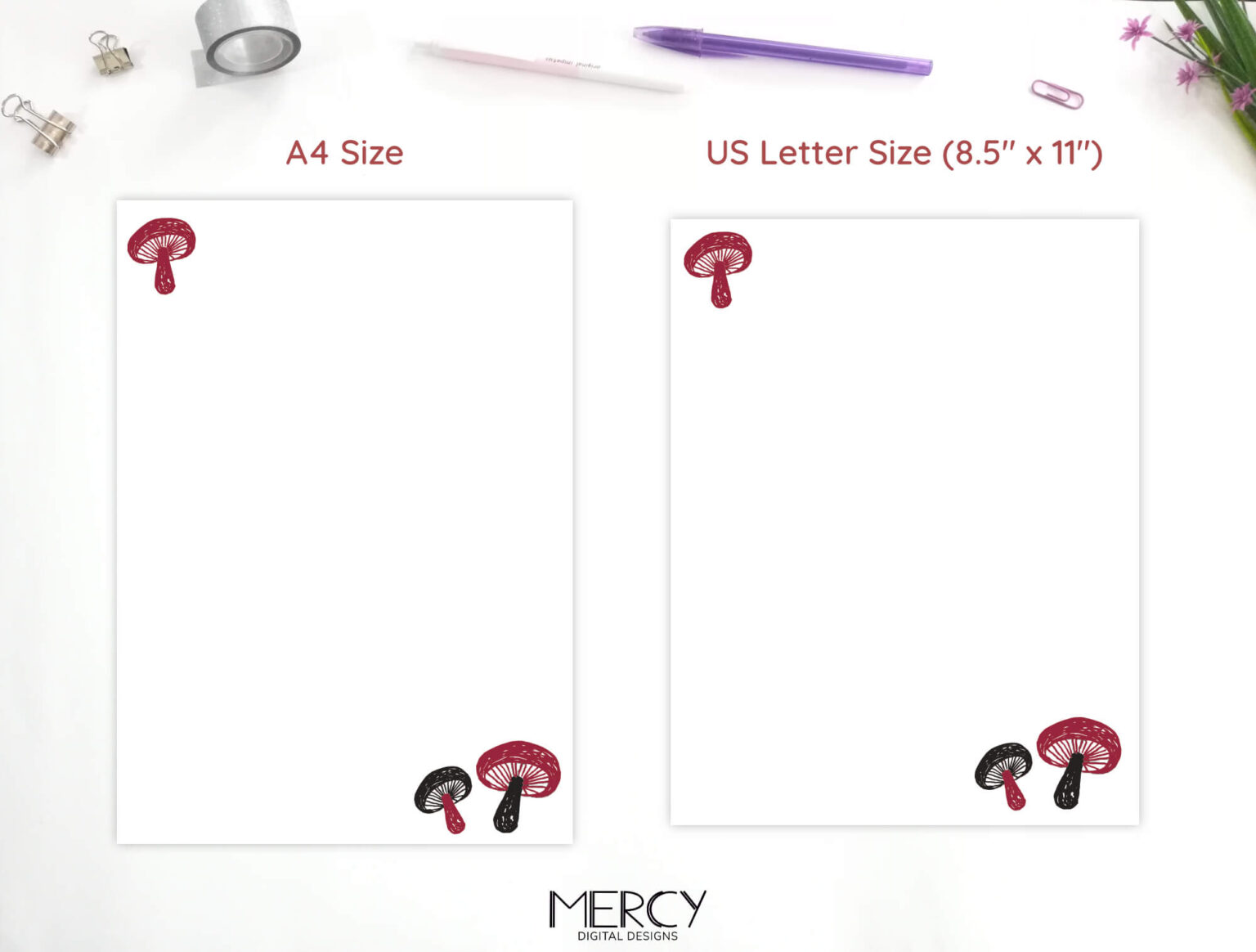 Mushroom Writing Paper Printable • Mercy Digital Designs