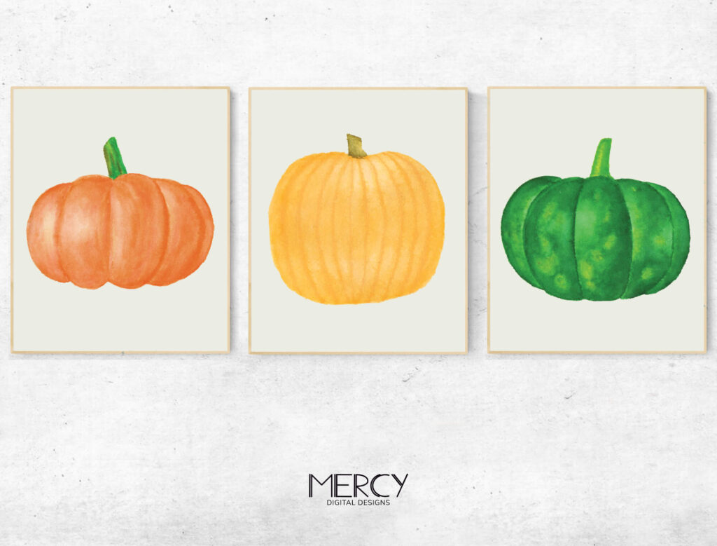 Watercolor Pumpkins Printable Wall Art, Set of 3 • Mercy Digital Designs
