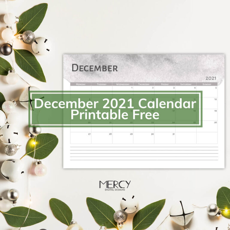 December 2021 Calendar Printable Free • Mercy Digital Designs