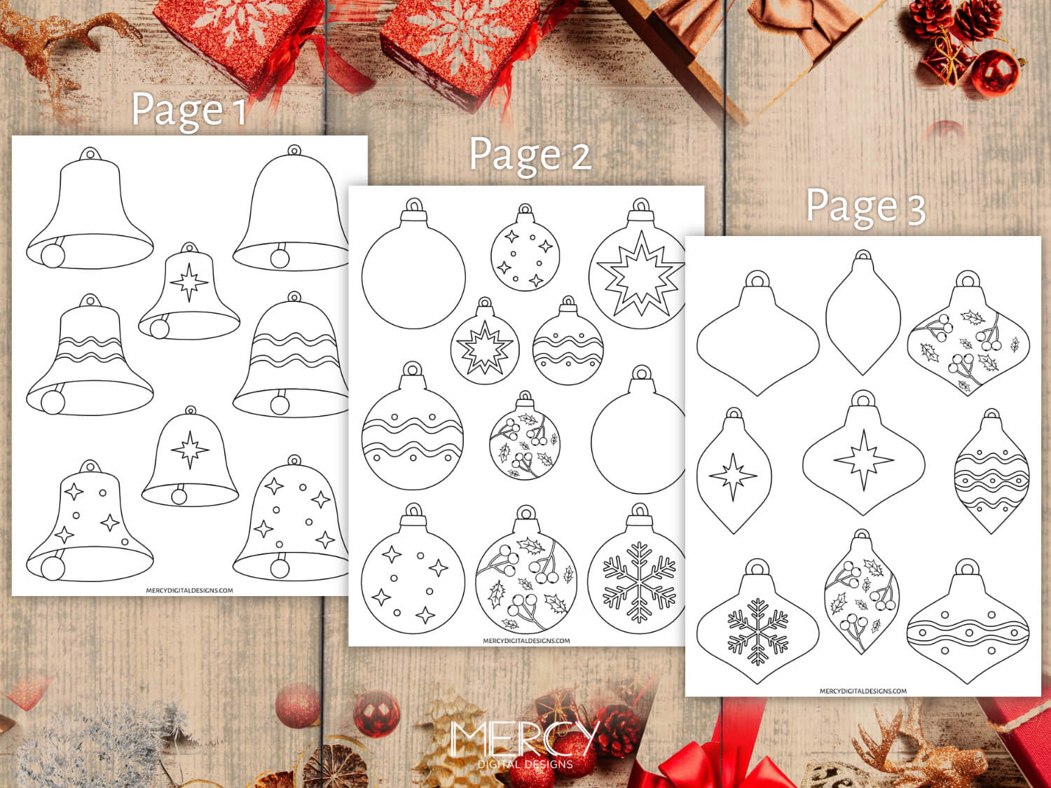 Printable Christmas Decorations to Color • Mercy Digital Designs