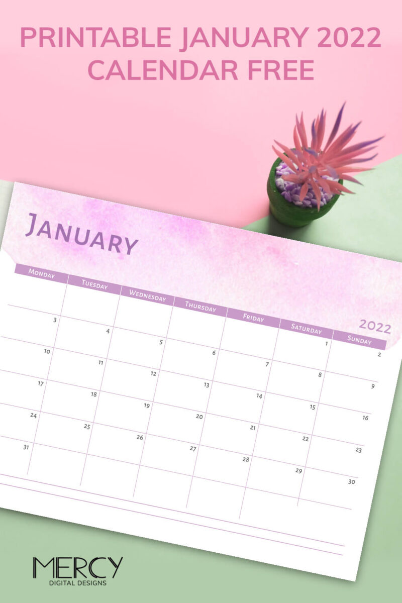 Printable January 2022 Calendar Free • Mercy Digital Designs