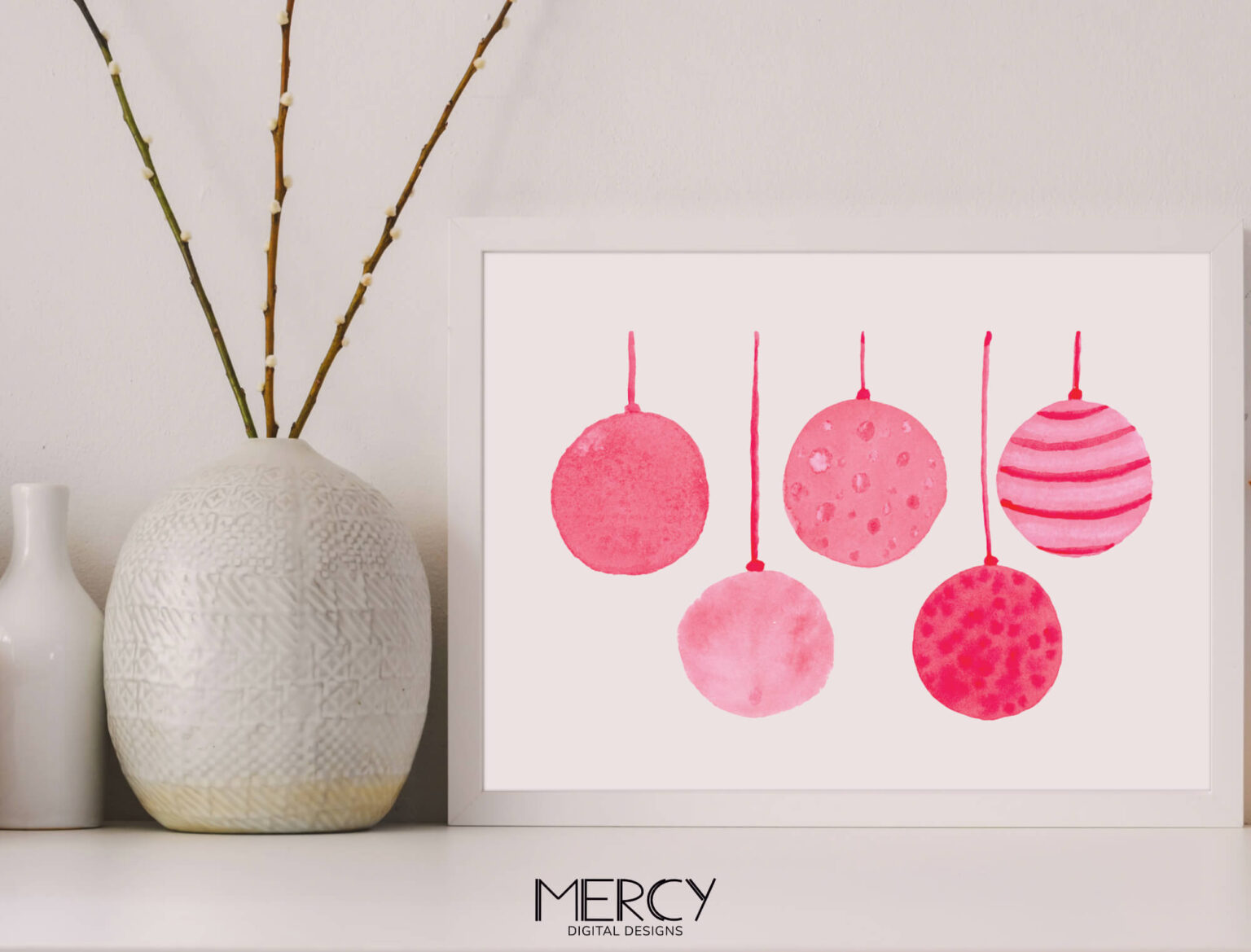 Red Christmas Ornaments Wall Art Printable • MDD