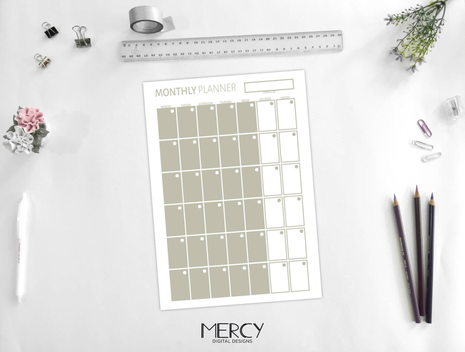 Portrait Monthly Planner Printable Pastel, A4 and US Letter • MDD