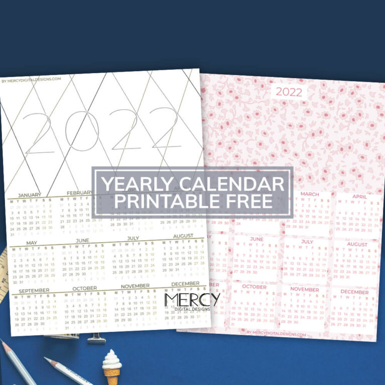 Yearly Calendar Printable Free • Mercy Digital Designs