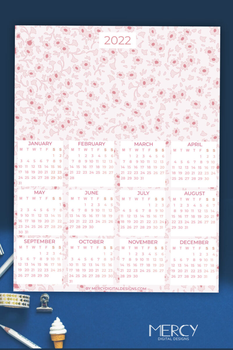 Yearly Calendar Printable Free • Mercy Digital Designs