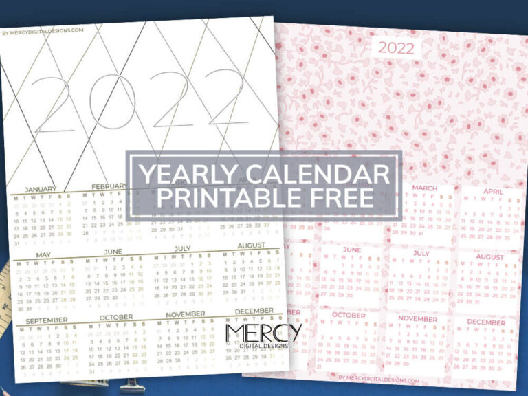 2022 Calendar Printable One Page • Mercy Digital Designs