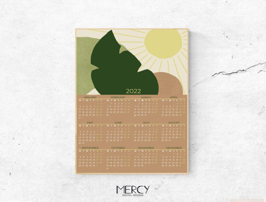 2022 Calendar Printable - Boho • Mercy Digital Designs