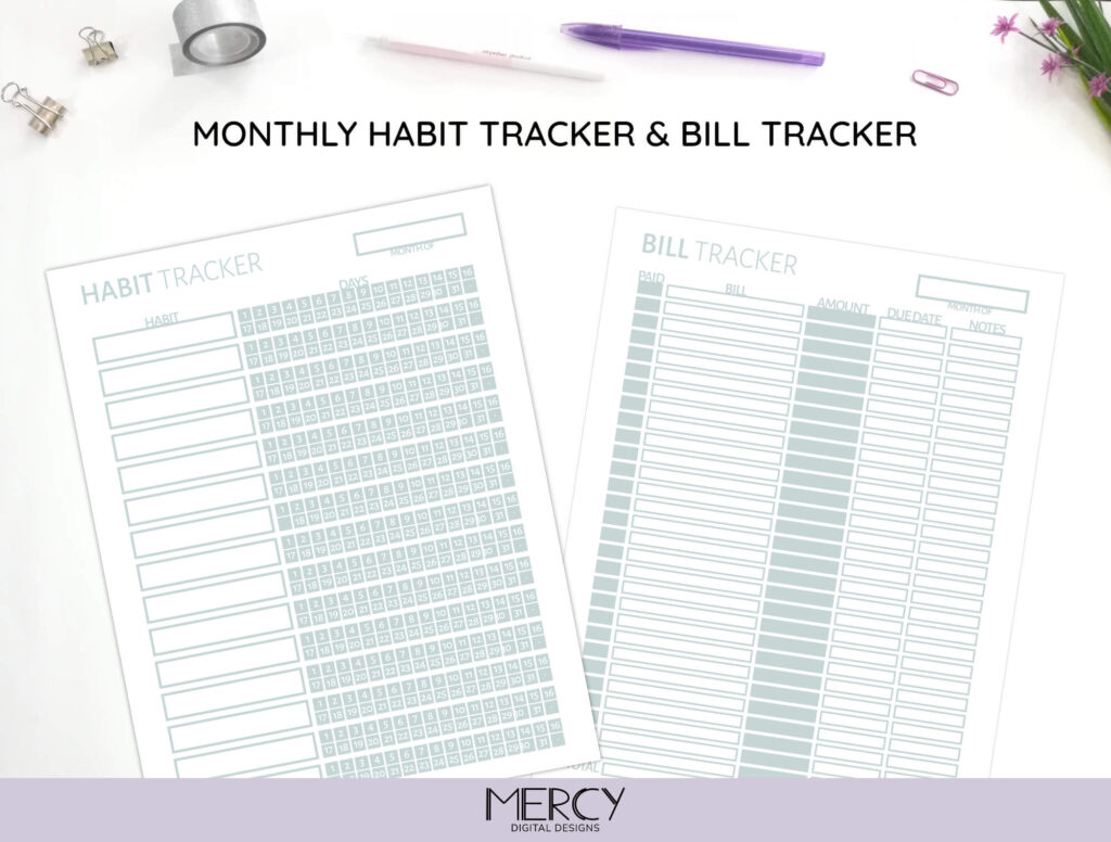 Blue Printable Planner Bundle, Essentials Pack • Mercy Digital Designs