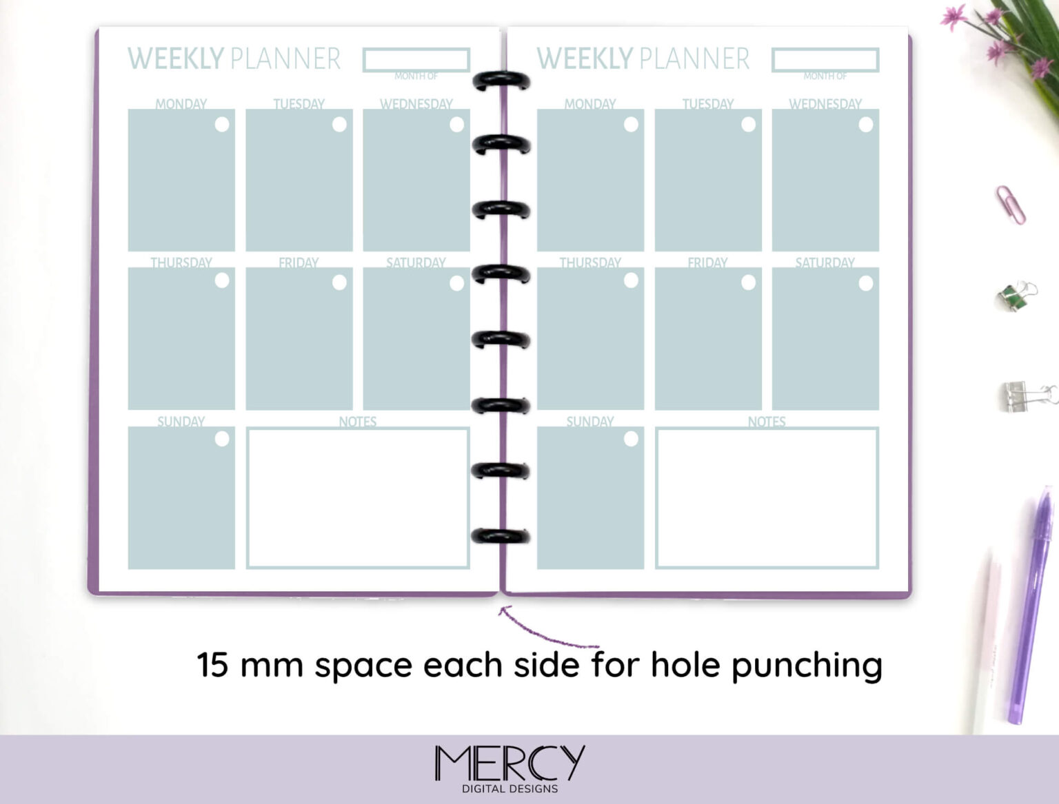 Blue Printable Planner Bundle, Essentials Pack • Mercy Digital Designs