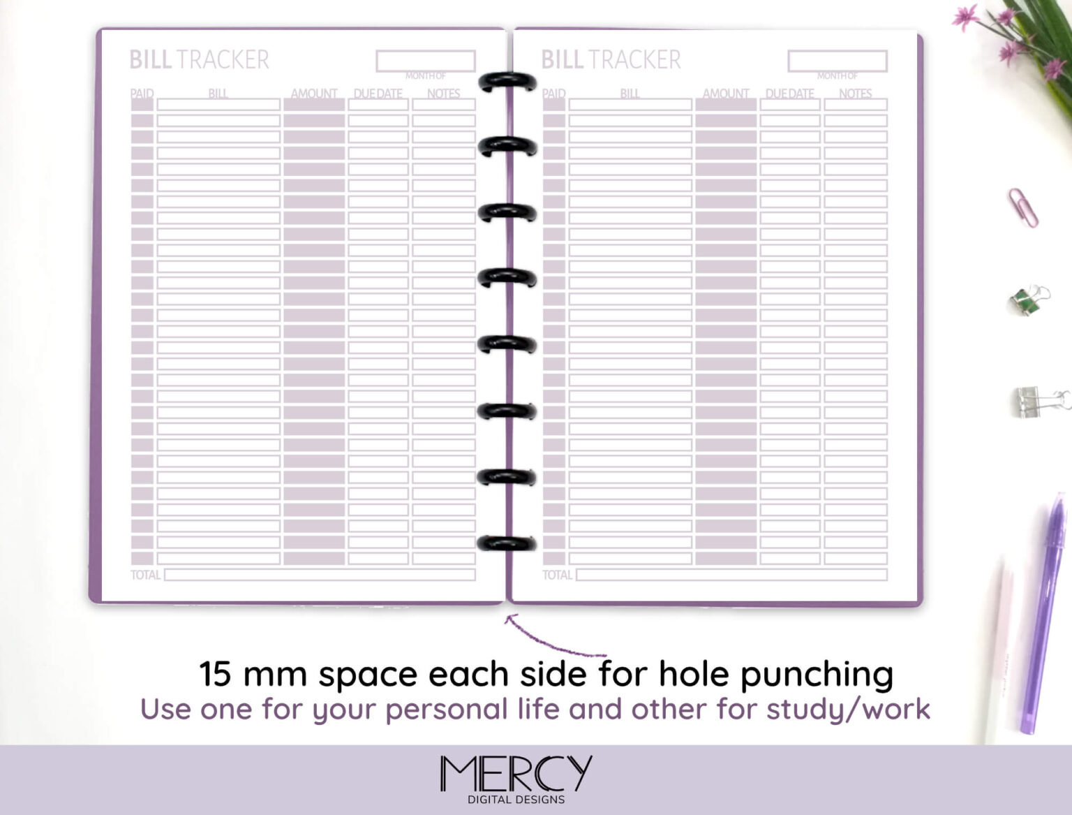 Bill Tracker Printable Pastel in A4 and US Letter • Mercy Digital Designs