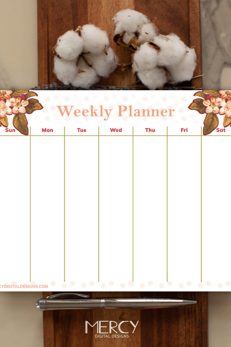 Floral Weekly Planner Printable Free • Mercy Digital Designs