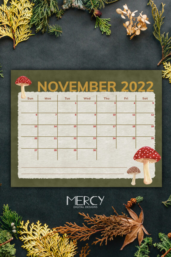 November 2022 Calendar Printable Free • Mercy Digital Designs