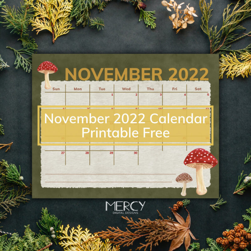 November 2022 Calendar Printable Free • Mercy Digital Designs