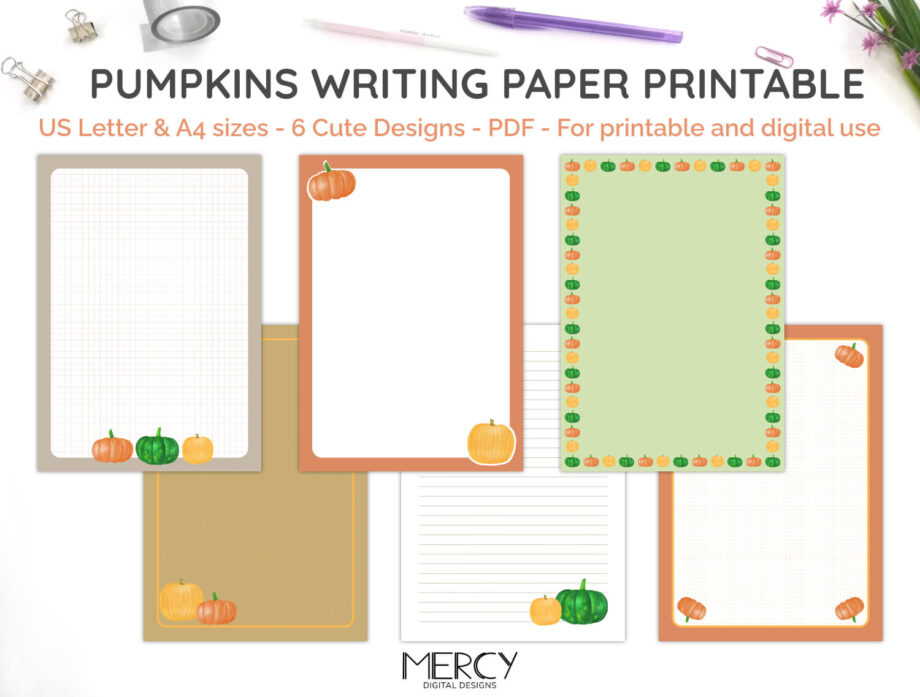 Pumpkin Writing Paper Printable • Mercy Digital Designs