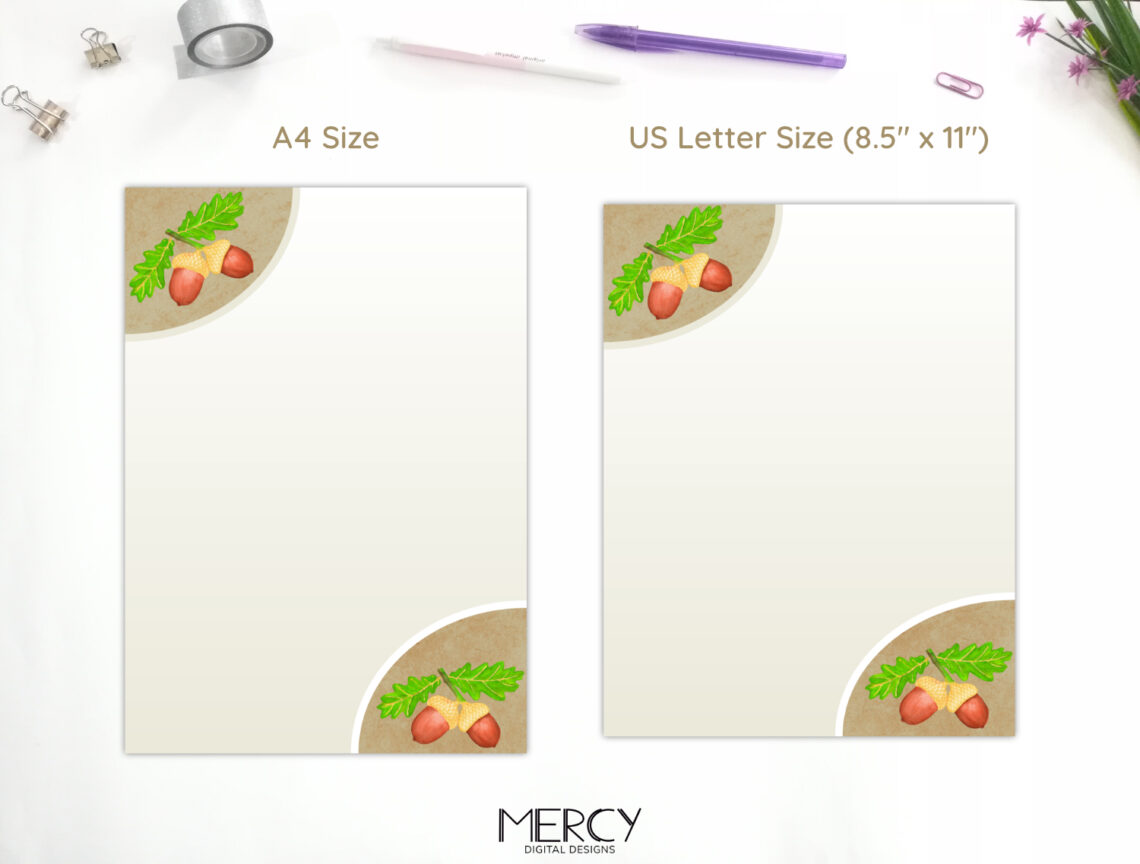 Acorn Writing Paper Printable • Mercy Digital Designs