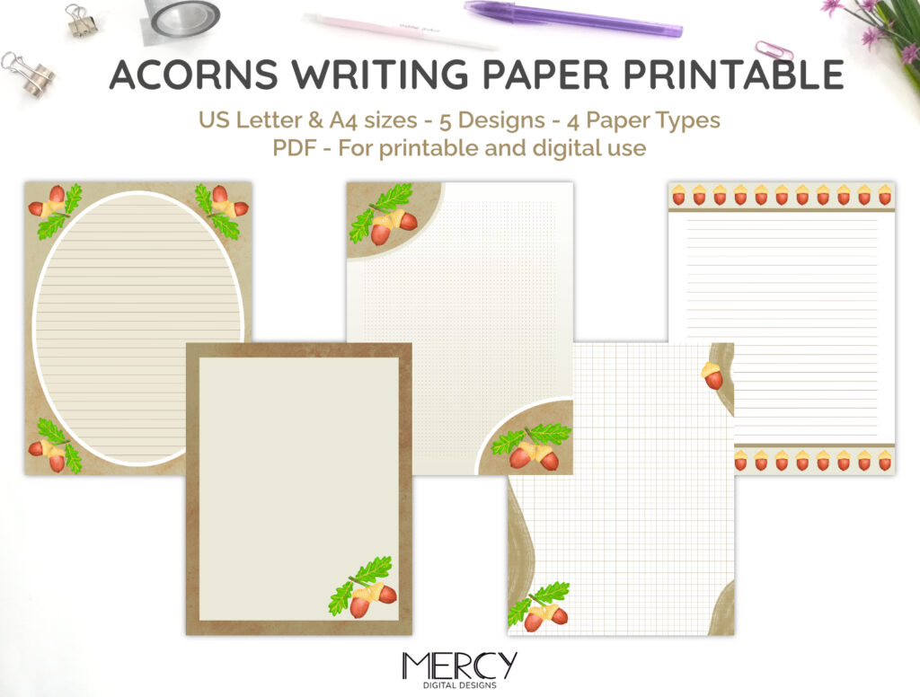 Acorn Writing Paper Printable • Mercy Digital Designs