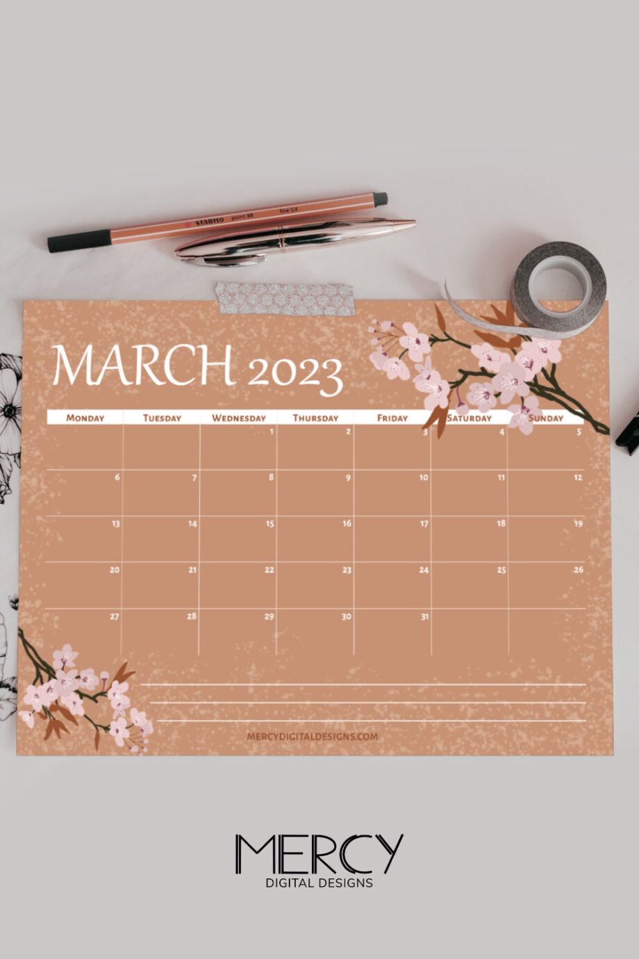March 2023 Free Printable Calendar • Mercy Digital Designs