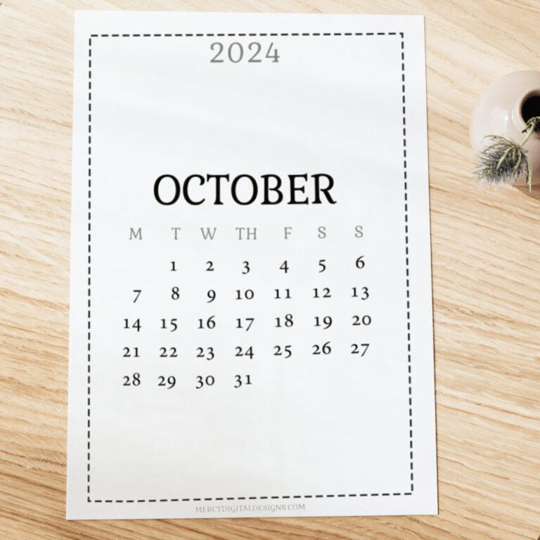 October 2024 Calendar Printable • Mercy Digital Designs