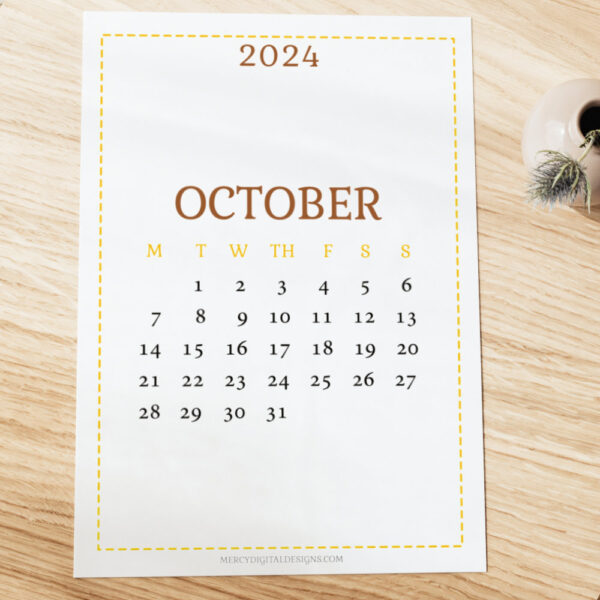 October 2024 Calendar Printable • Mercy Digital Designs