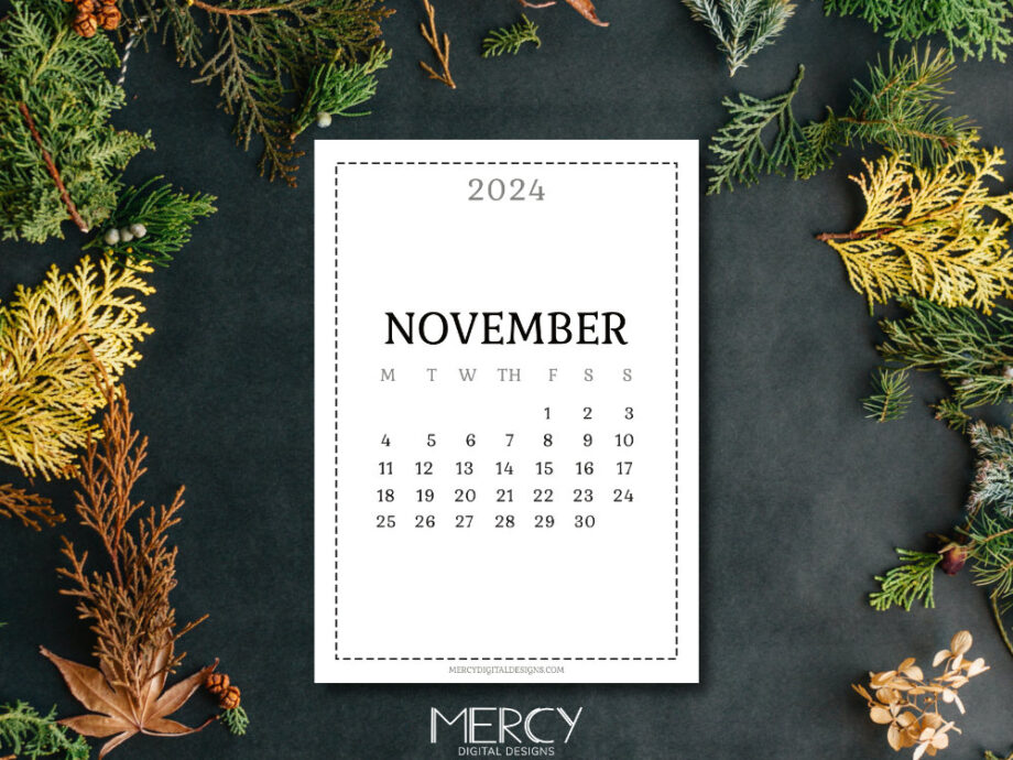 November 2024 Calendar Printable • Mercy Digital Designs