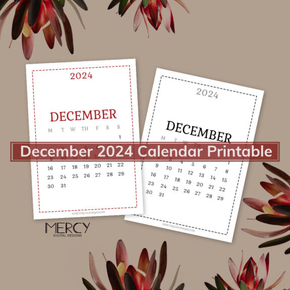 December 2024 Calendar Printable • Mercy Digital Designs