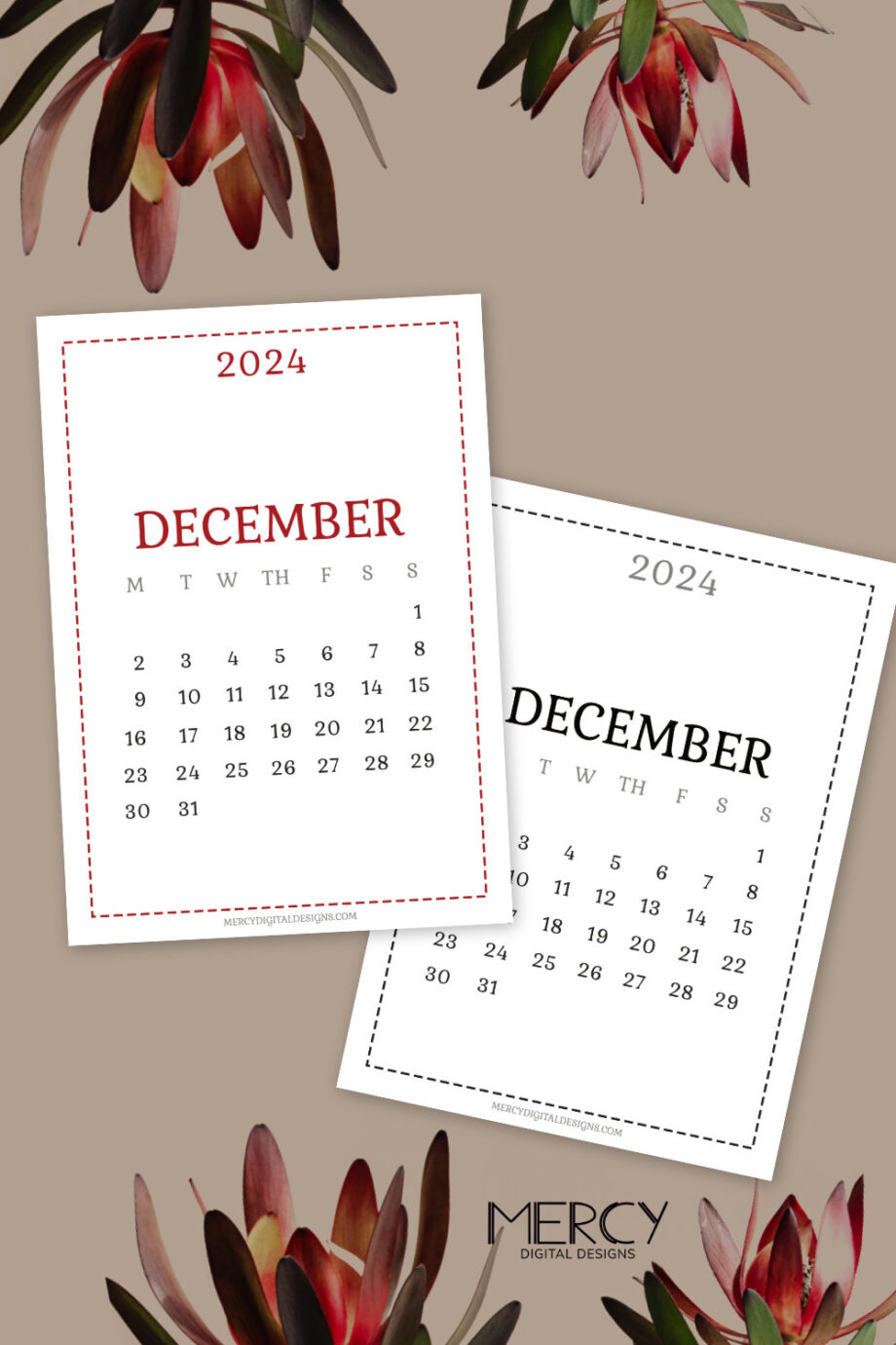 December 2024 Calendar Printable • Mercy Digital Designs